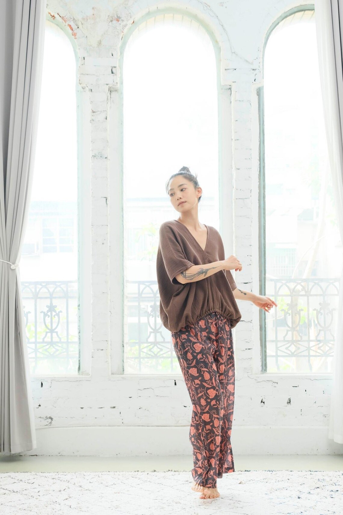 Ceylon Floral India Block Print Pants Boho Style Lightweight Cotton ...