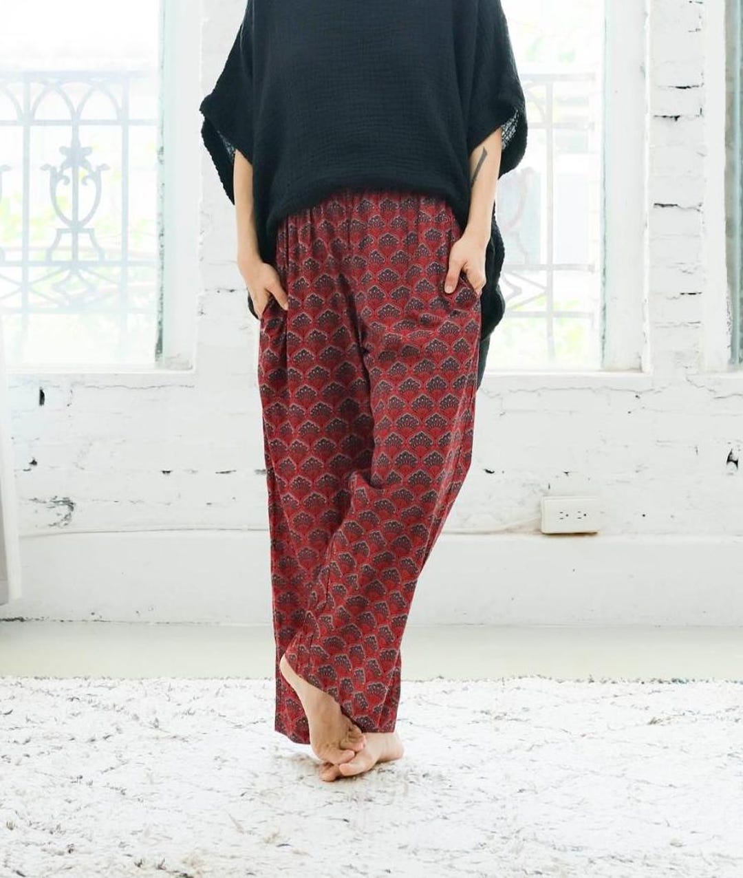 Red Peacock Patten India Block Print Pants Boho Style Lightweight ...