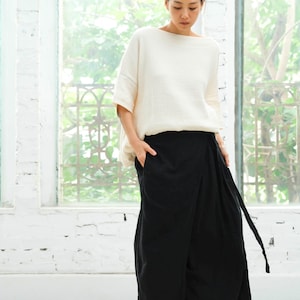 Black Wrap Front Wide-leg Pants With Side Tie - Relaxed Fit for Summer ...