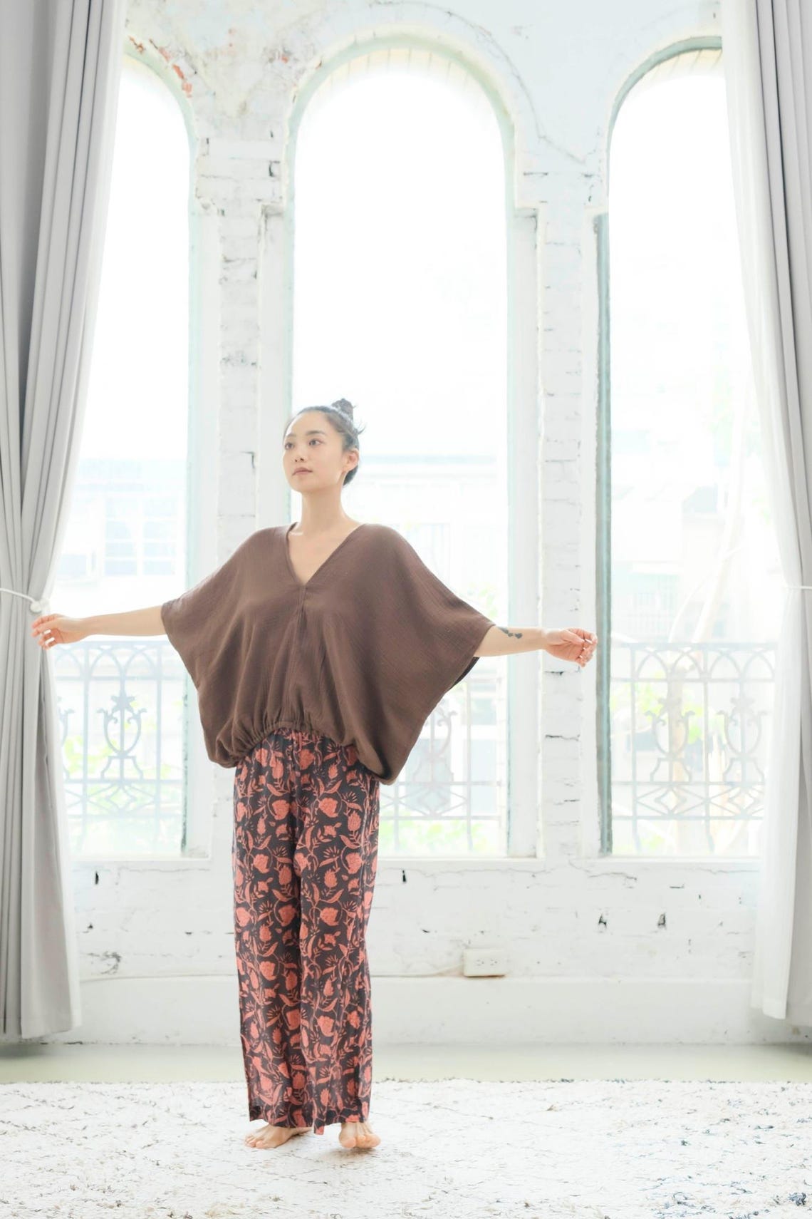 Ceylon Floral India Block Print Pants Boho Style Lightweight Cotton ...