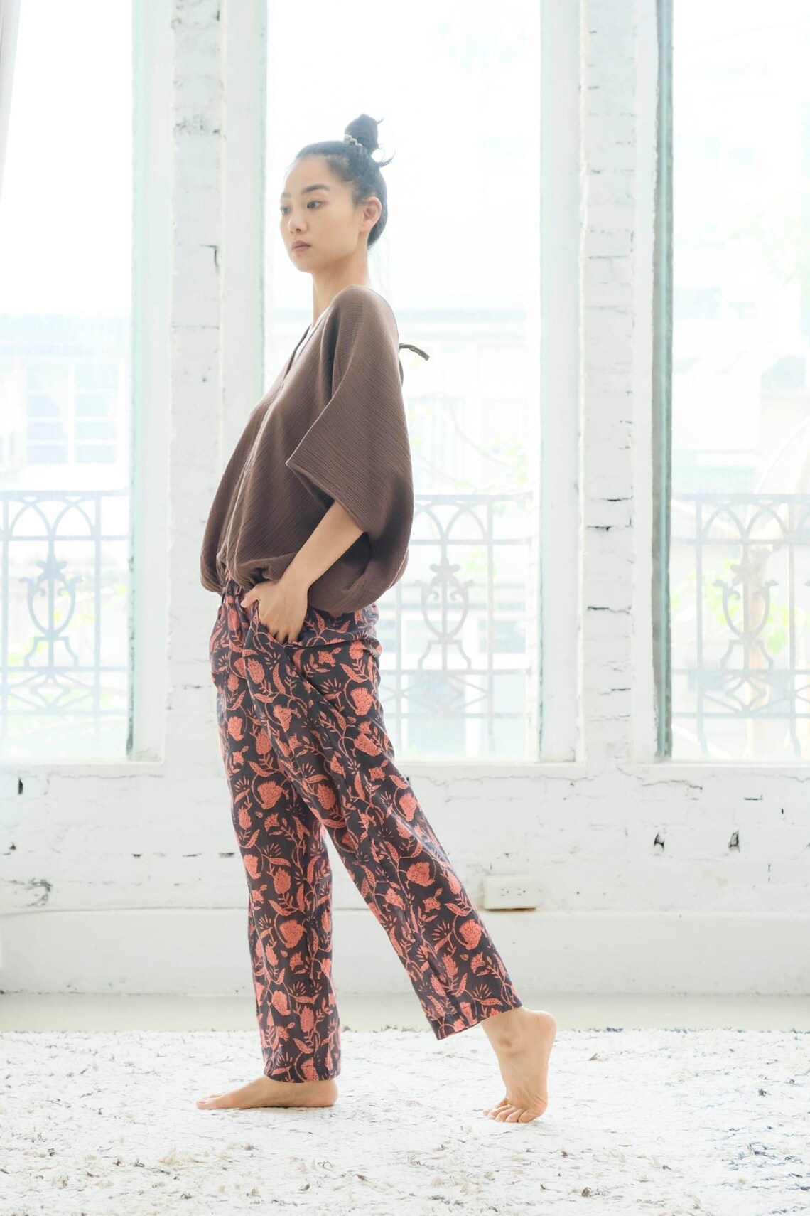 Ceylon Floral India Block Print Pants Boho Style Lightweight Cotton ...