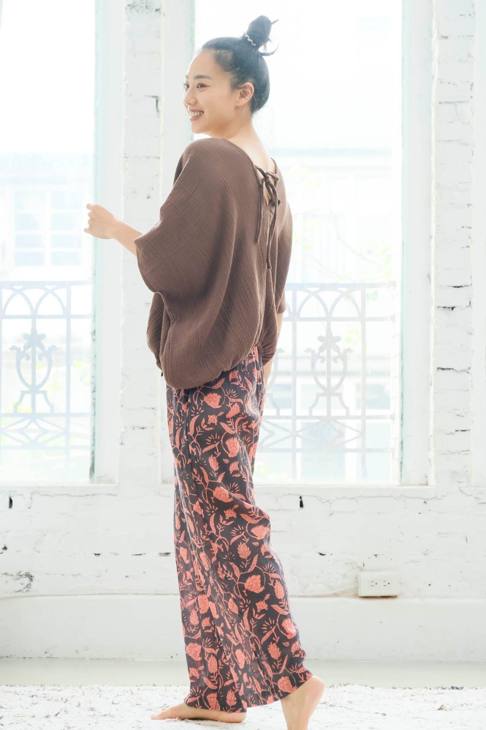 Ceylon Floral India Block Print Pants Boho Style Lightweight Cotton ...