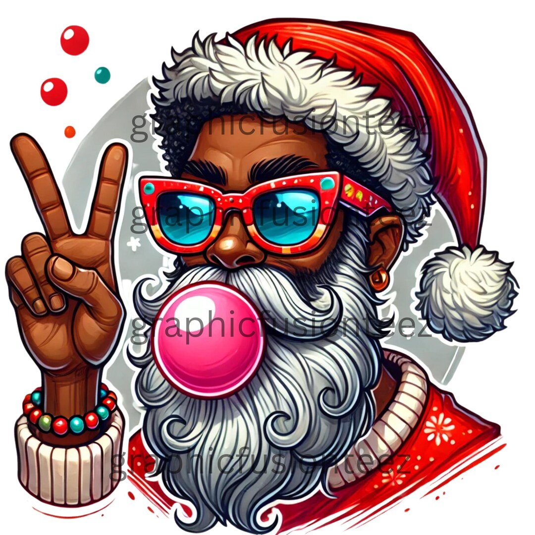 Cool Santa PNG, Black Santa, Blowing Bubble Gum Santa, Urban Santa ...