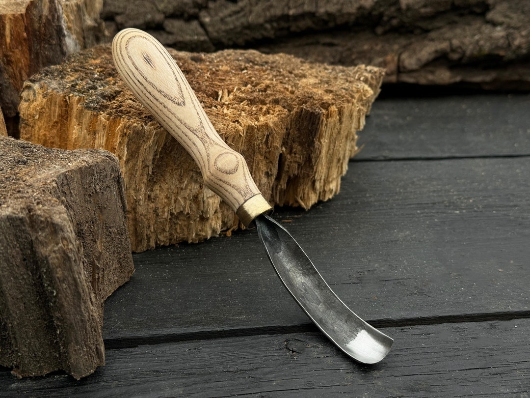 Hand Forged Bent Gouge. Spoon, Bowls Carving Tool. Ash Handle. Curved ...