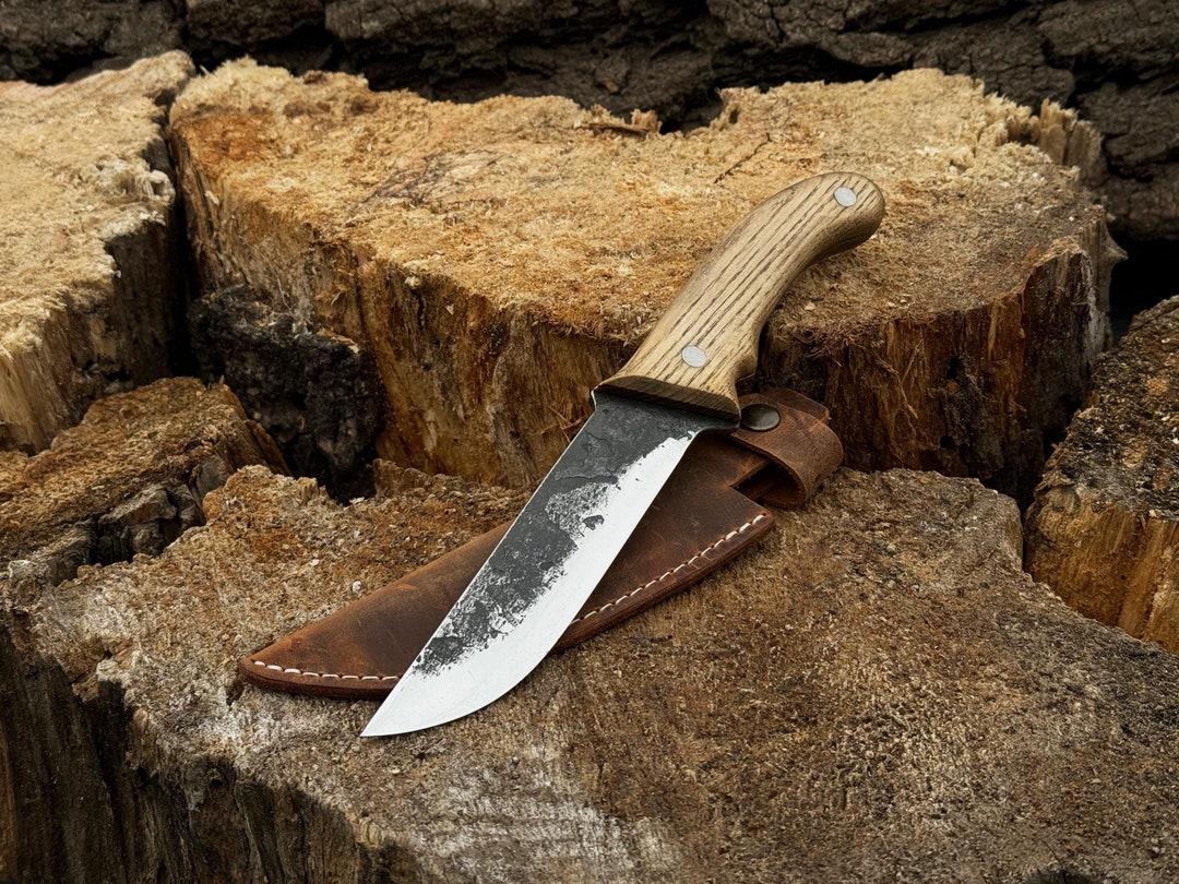 Hand-forged Camping Knife. Carbon Steel 52100. Ergonomic Ash Handle. Bushcraft Knife With ...