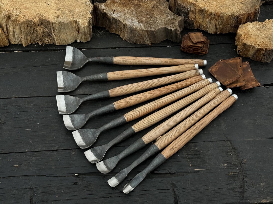 9-piece Rounded Timber Gouges Set With Covers. Carpenters Chisels. Hand ...