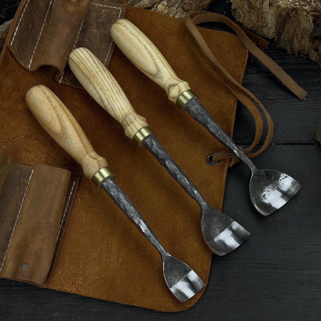 3 Piece Hand-forged Spoon Gouge Set. Kuksa Carving Tool. Ergonomic ...