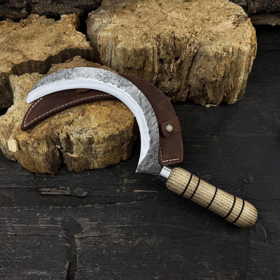 Hand-forged Garden Sickle – 52100 Steel Blade With Ergonomic Ash Wood ...