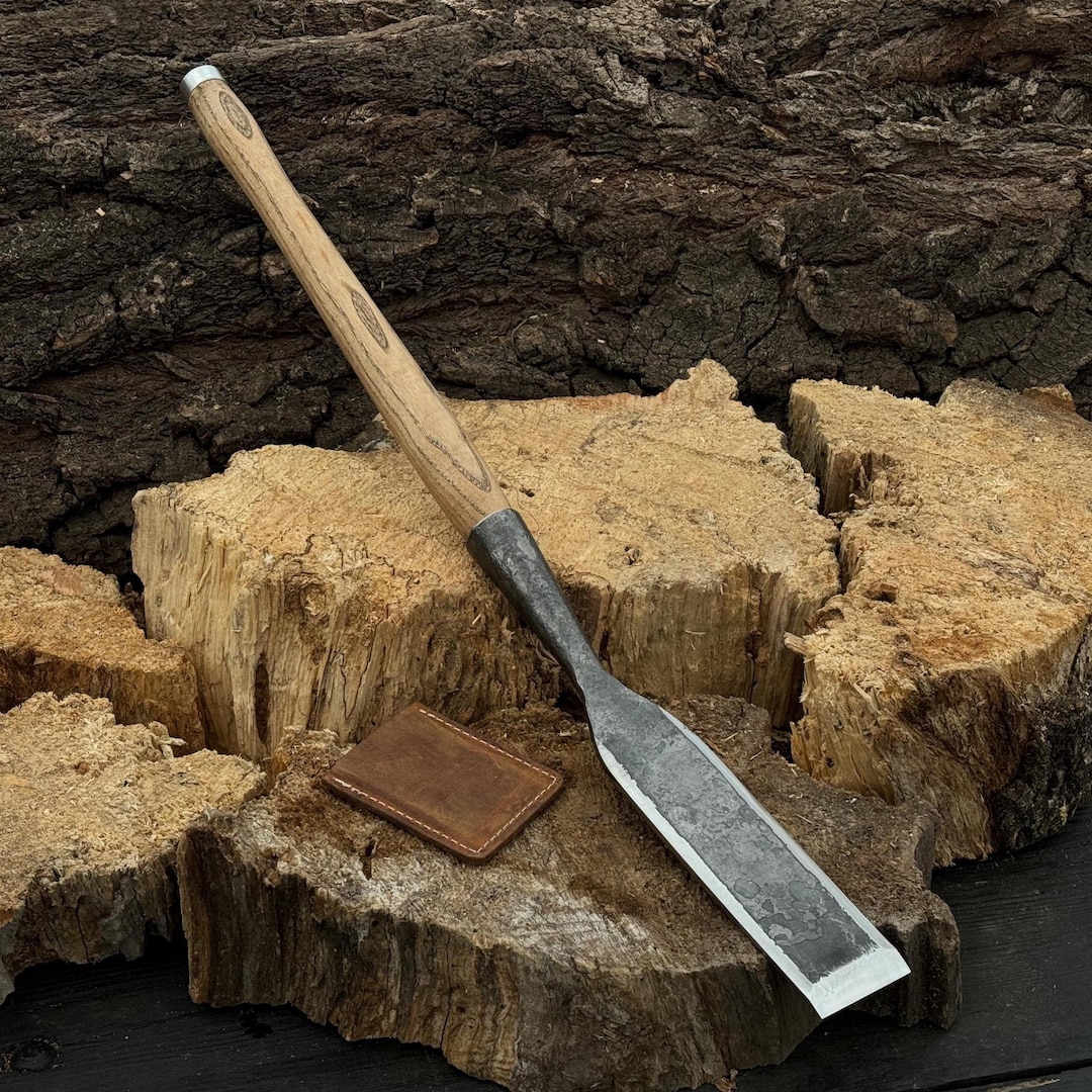 Hand-forged Slick Chisel – 52100 Carbon Steel & Ash Handle With Leather ...
