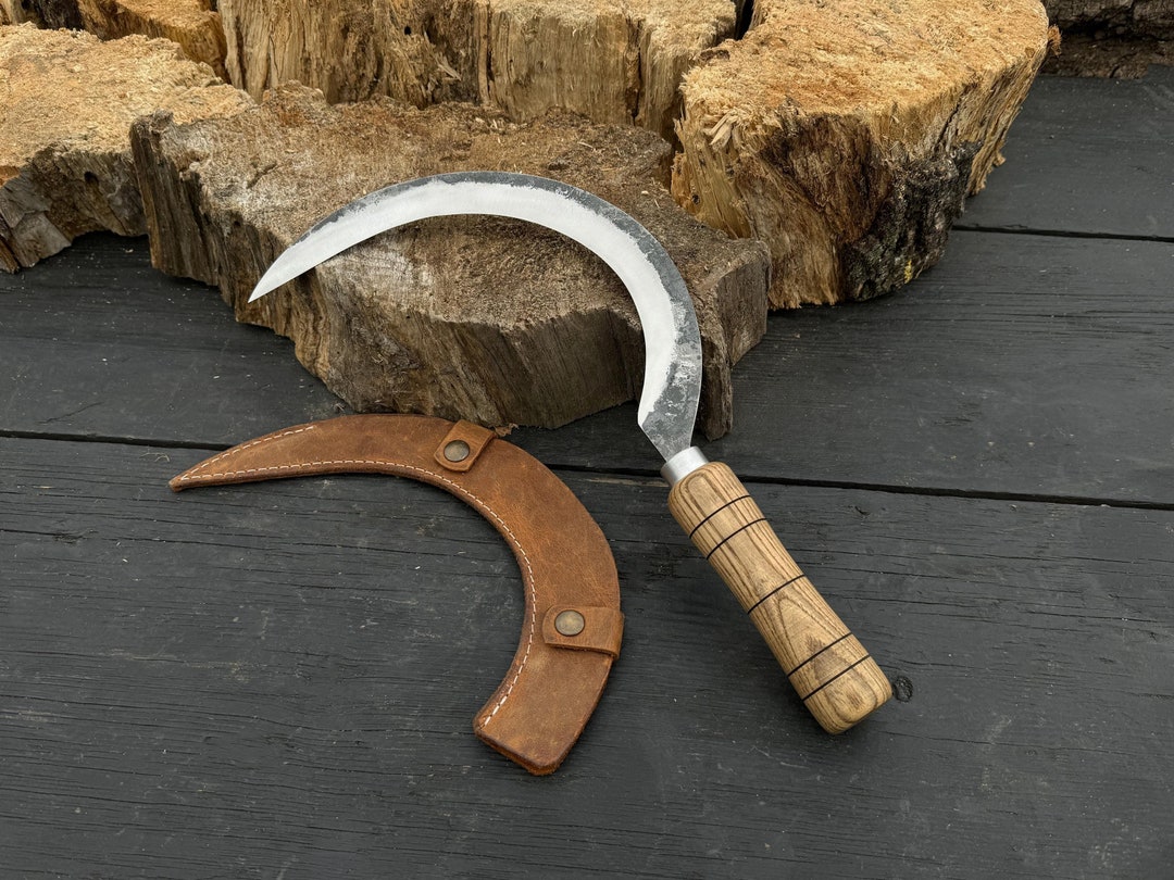 Hand-forged Large Garden Sickle – 52100 Steel Blade With Ergonomic Ash ...