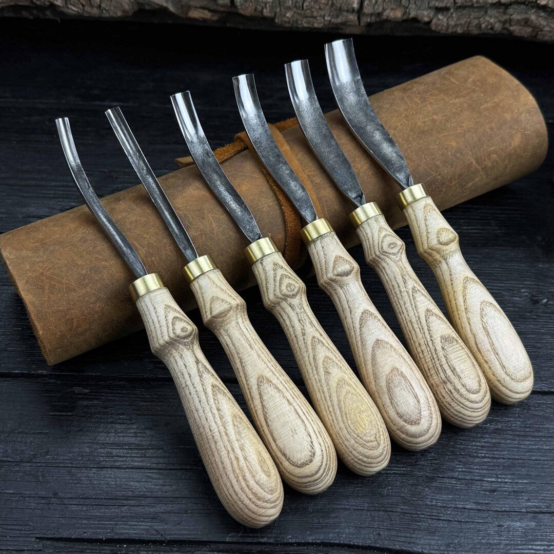 6-piece Hand-forged Bent Gouge Set With Leather Roll –52100 Carbon ...