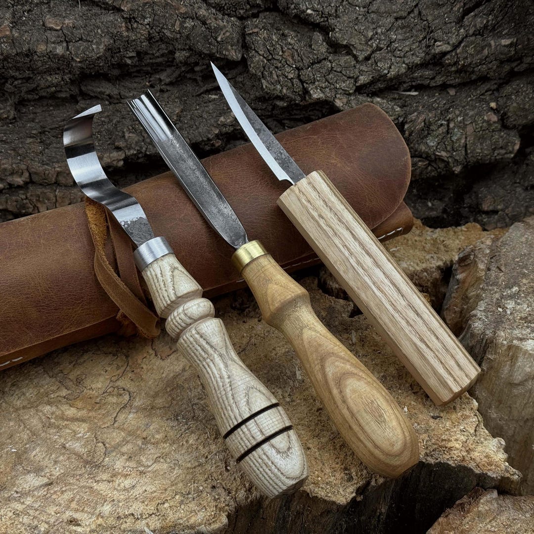 3-piece Hand-forged Wood Carving Tool Set – Includes Hook Knife, Sloyd ...