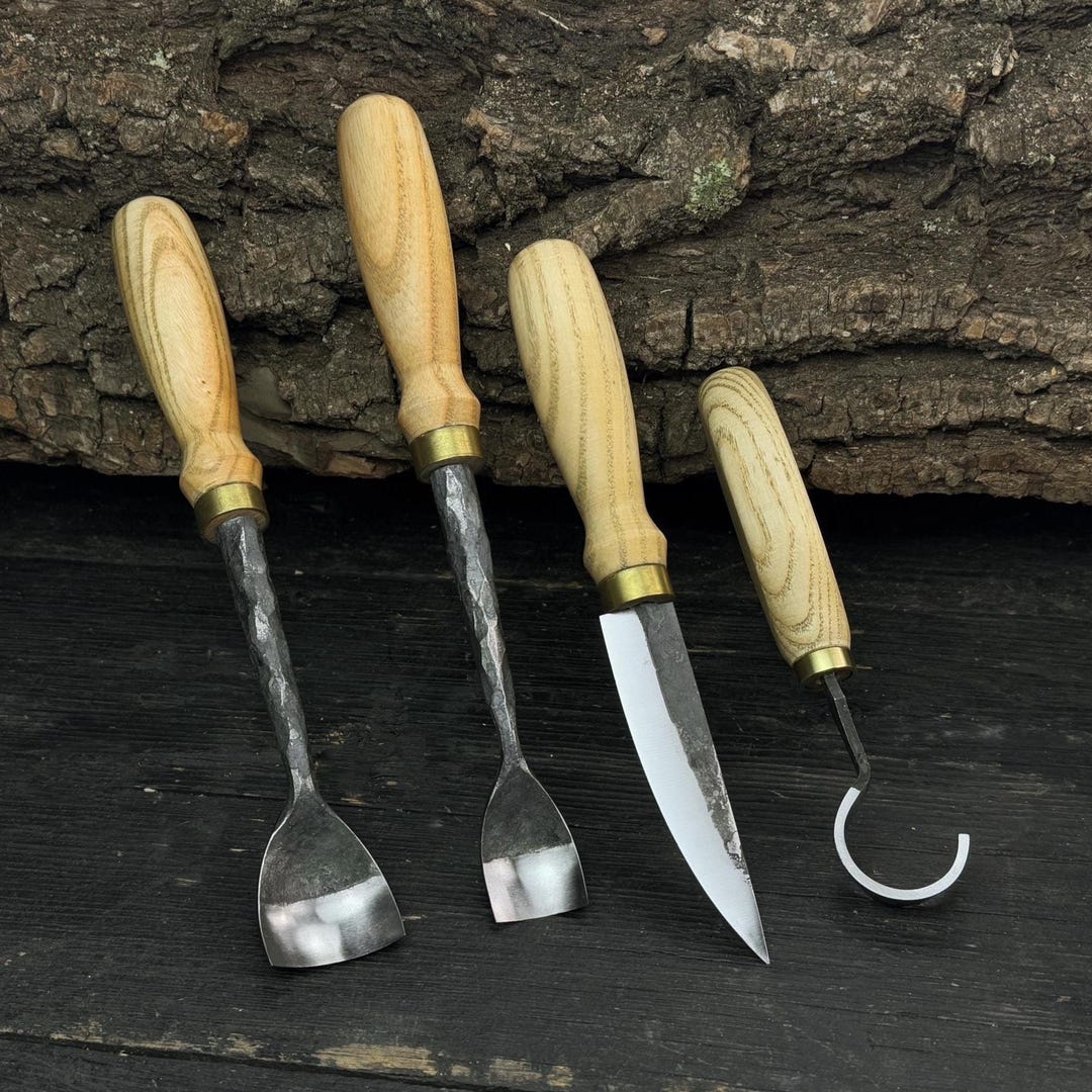 4-piece Forged Spoon Carving Tool Set. Woodworking. Bent Gouge Chisel ...