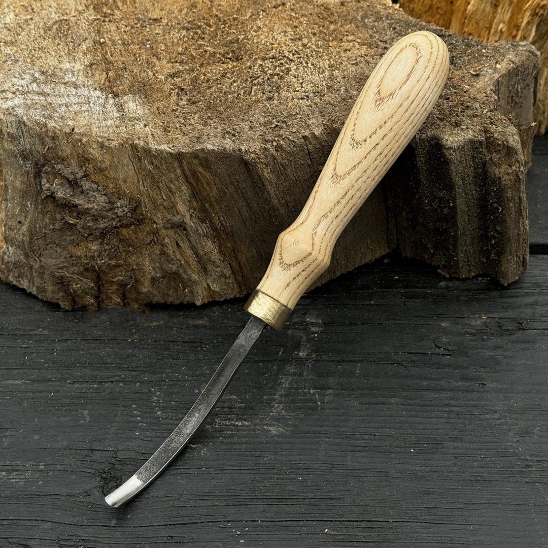 Hand-forged Bent Gouge – 52100 Carbon Steel Blade With Ergonomic Ash ...