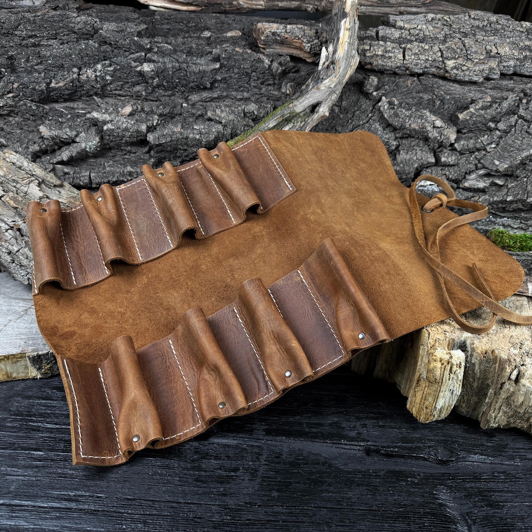 Handmade Leather Tool Roll – 8-pocket Storage Bag for Wood Carving ...