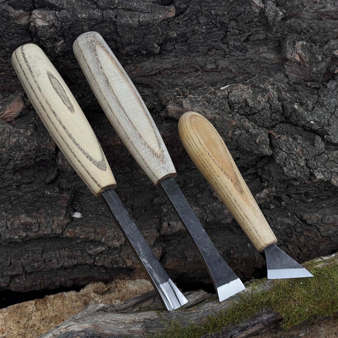 Hand-forged Geometric Carving Tools – 52100 Steel, Ash Wood & Leather ...