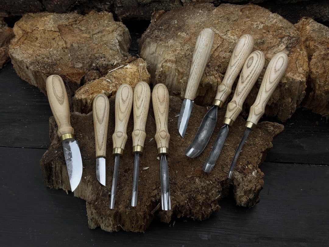 8-piece Hand-forged Wood Carving Knives Set. Carbon Steel Blades ...
