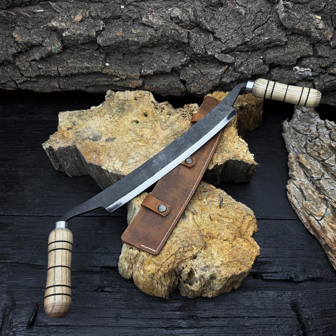 Big Straight Drawknife – Hand-forged 52100 Steel Blade With Ash Wood ...