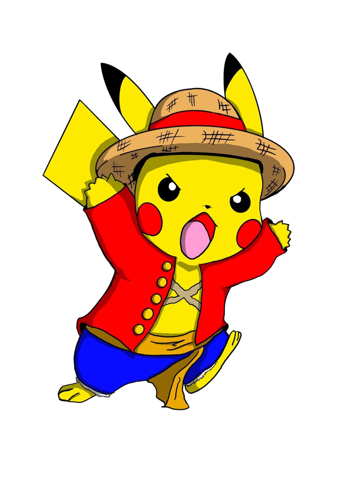 Luffachu Pokemon Pikachu Cosplay as Luffy From One Piece. 13x19 Poster ...