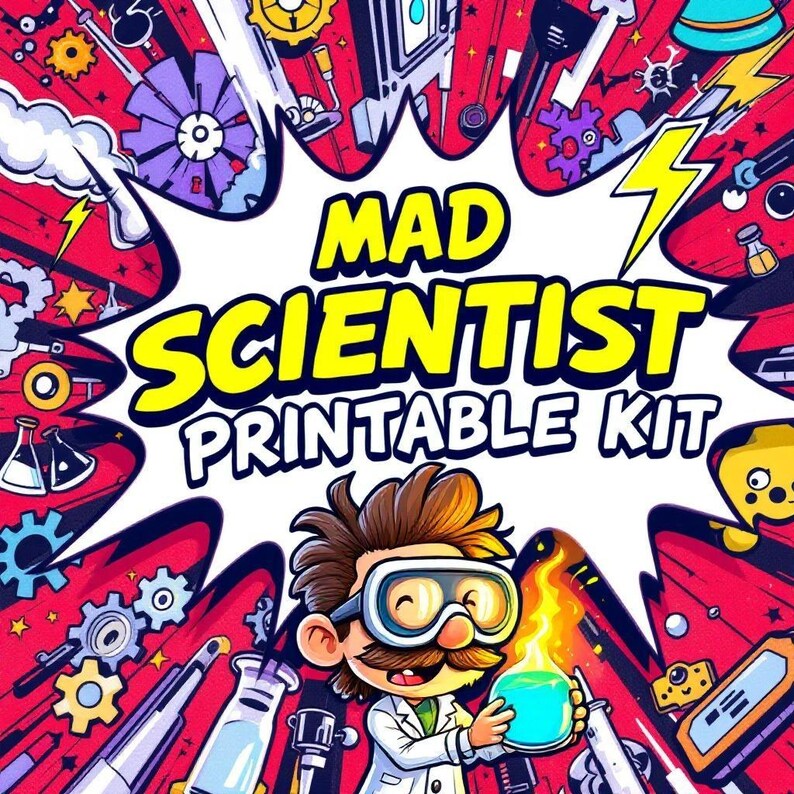 Mad Scientist Day Printable Kit – STEM Party Games, Badges, Coloring ...