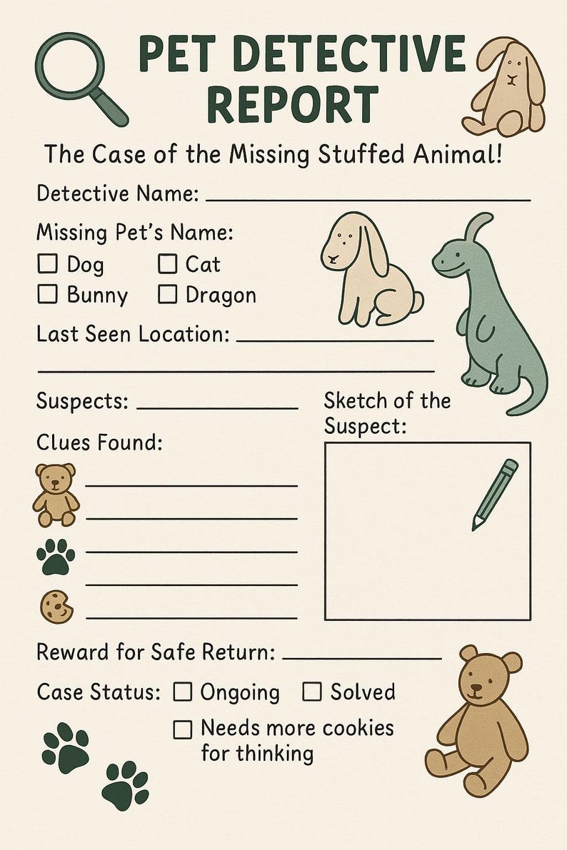 Pet Detective Kit Printable: Stuffed Animal Mystery Game (PDF) - Etsy