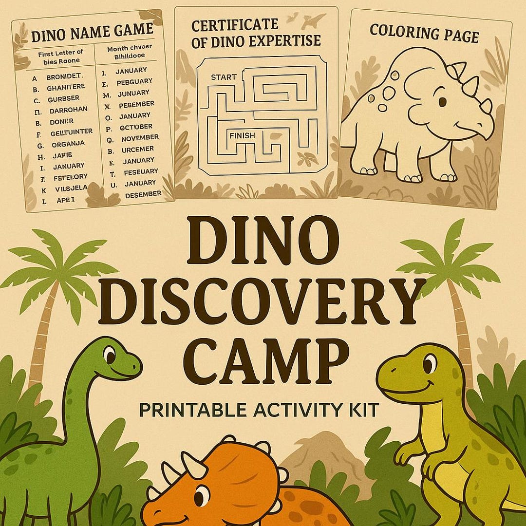 Dino Discovery Camp Printable Kit: Dinosaur Activities, Games, and ...