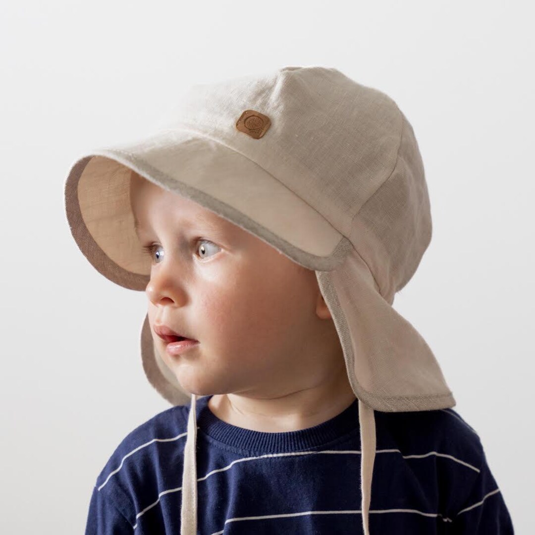 Light Linen Baby Cap - Unisex Baby Hat With Neck Protection ...