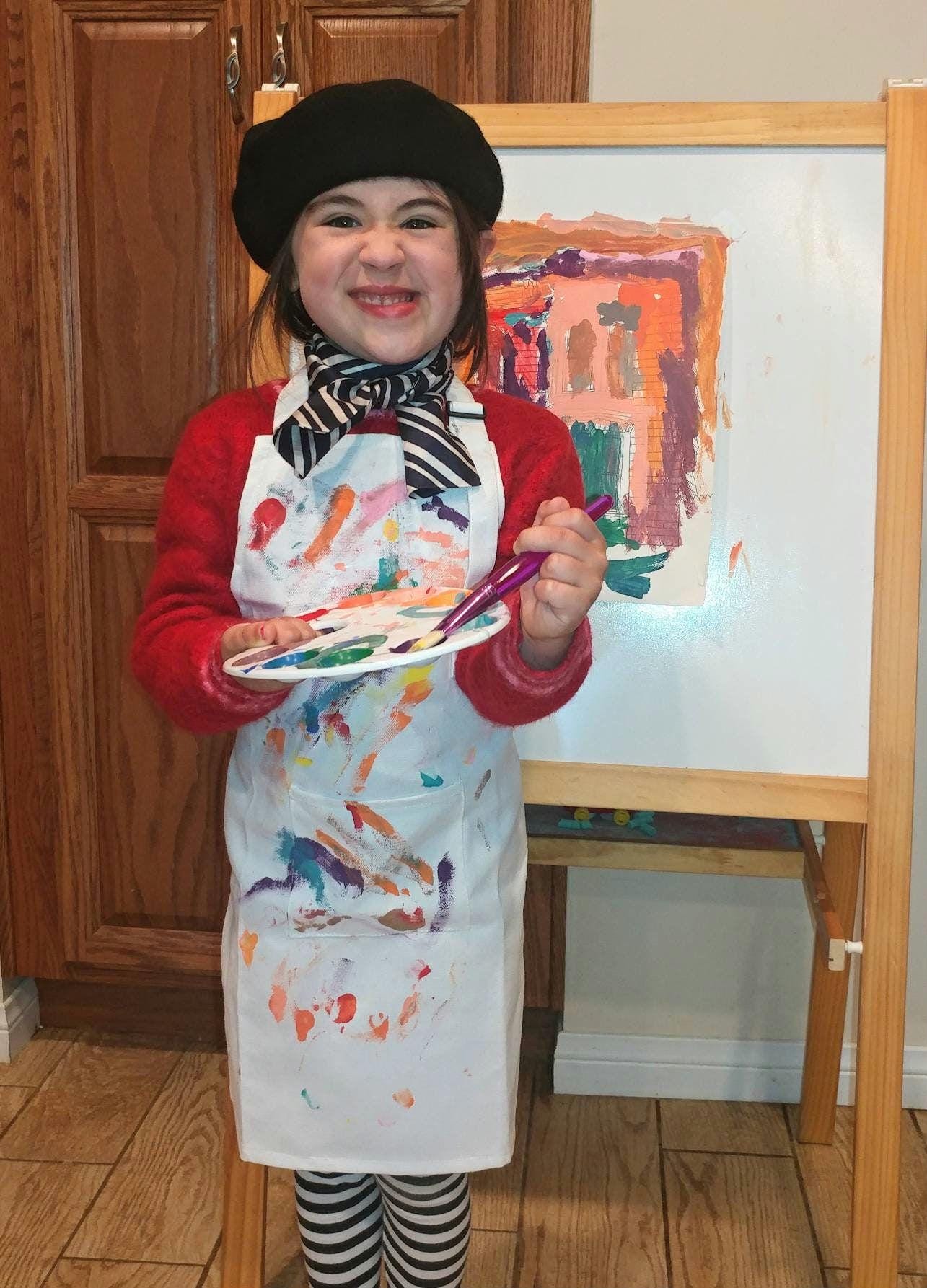 Children's Artist Costume: Painted Apron, Beret, Paint Brush & Palette ...