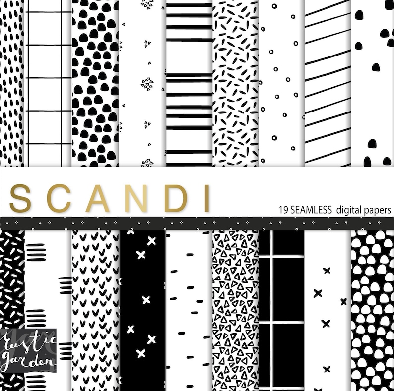 Scandinavian Black, White Digital Paper. Scandi Geometric Abstract ...