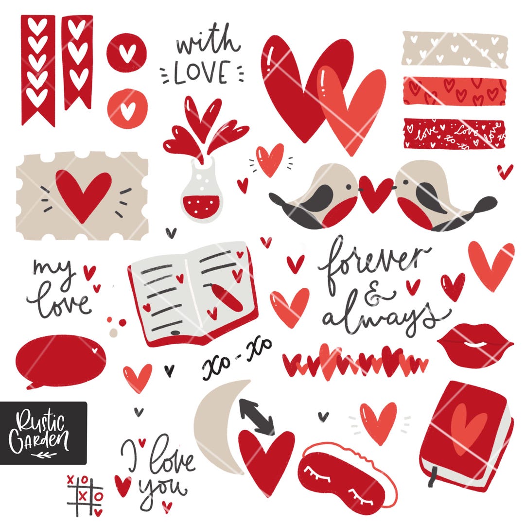 Valentine’s Day Clipart. February Planner Decoration Clip Art, Heart ...