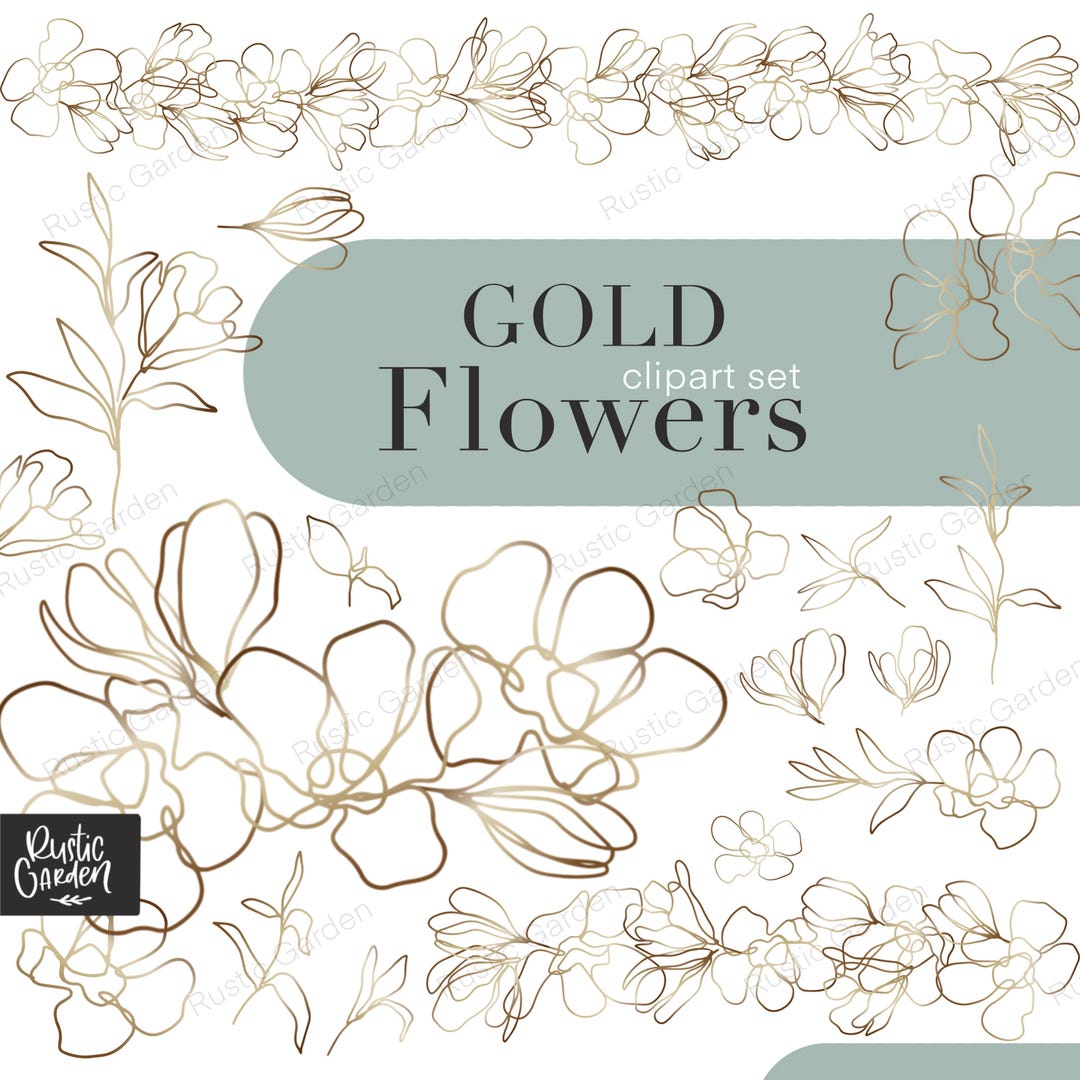 19 Luxury Gold FLORAL Decorative Elements Clipart for Botanical Wedding ...