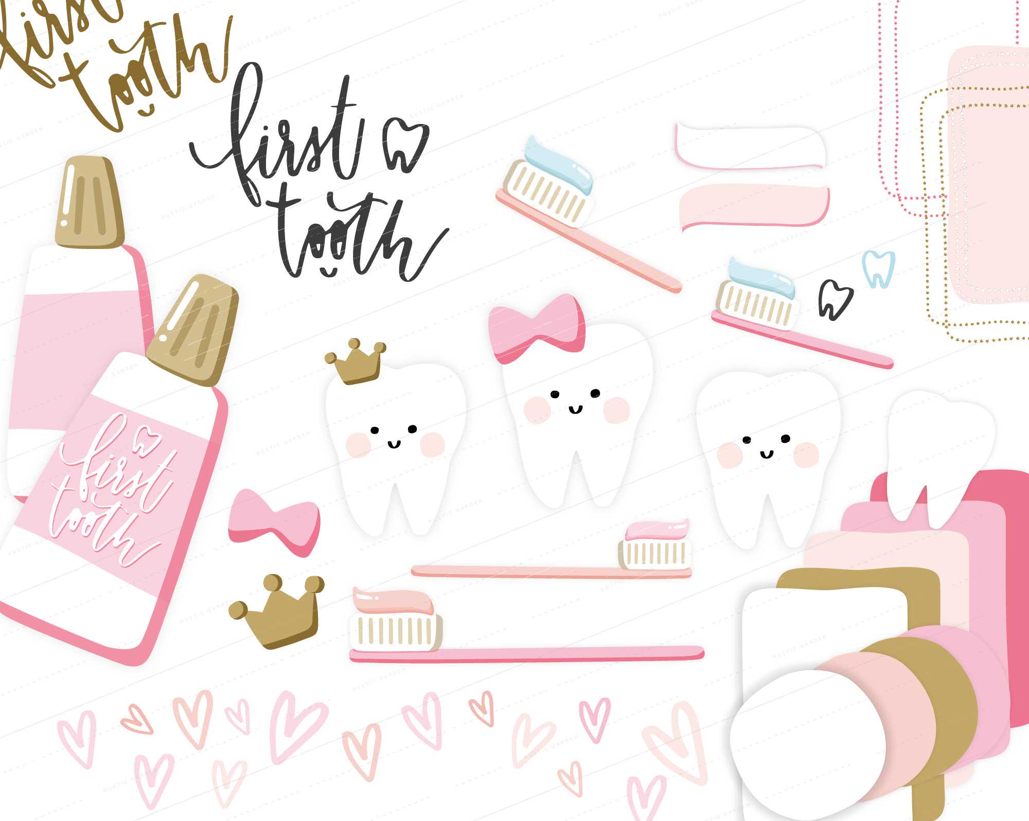 Baby Girl FIRST TOOTH Pink Clipart. Party Clip Art to Create Cards ...