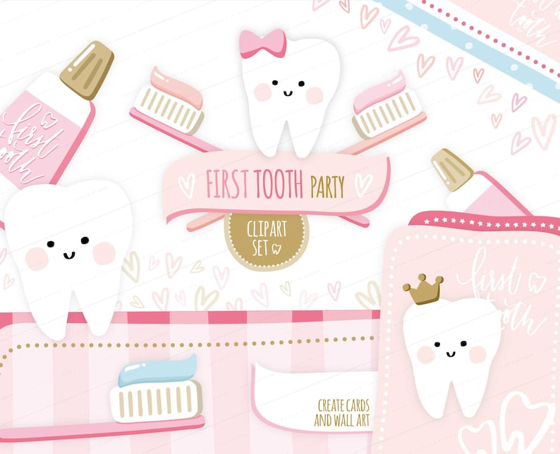 Baby Girl FIRST TOOTH Pink Clipart. Party Clip Art to Create Cards ...