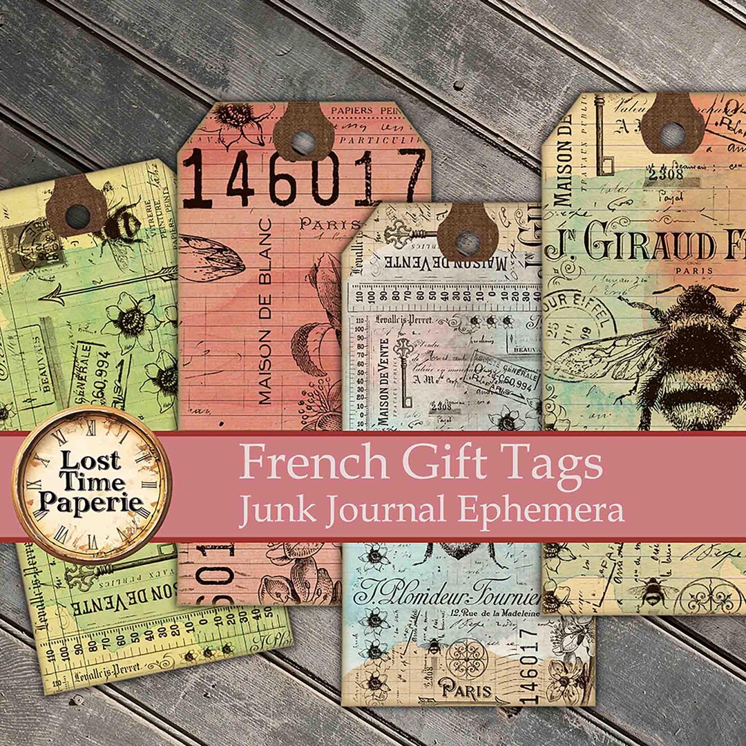 French Gift Tags, Junk Journal Kit, Printable Ephemera, Tags, Digital ...