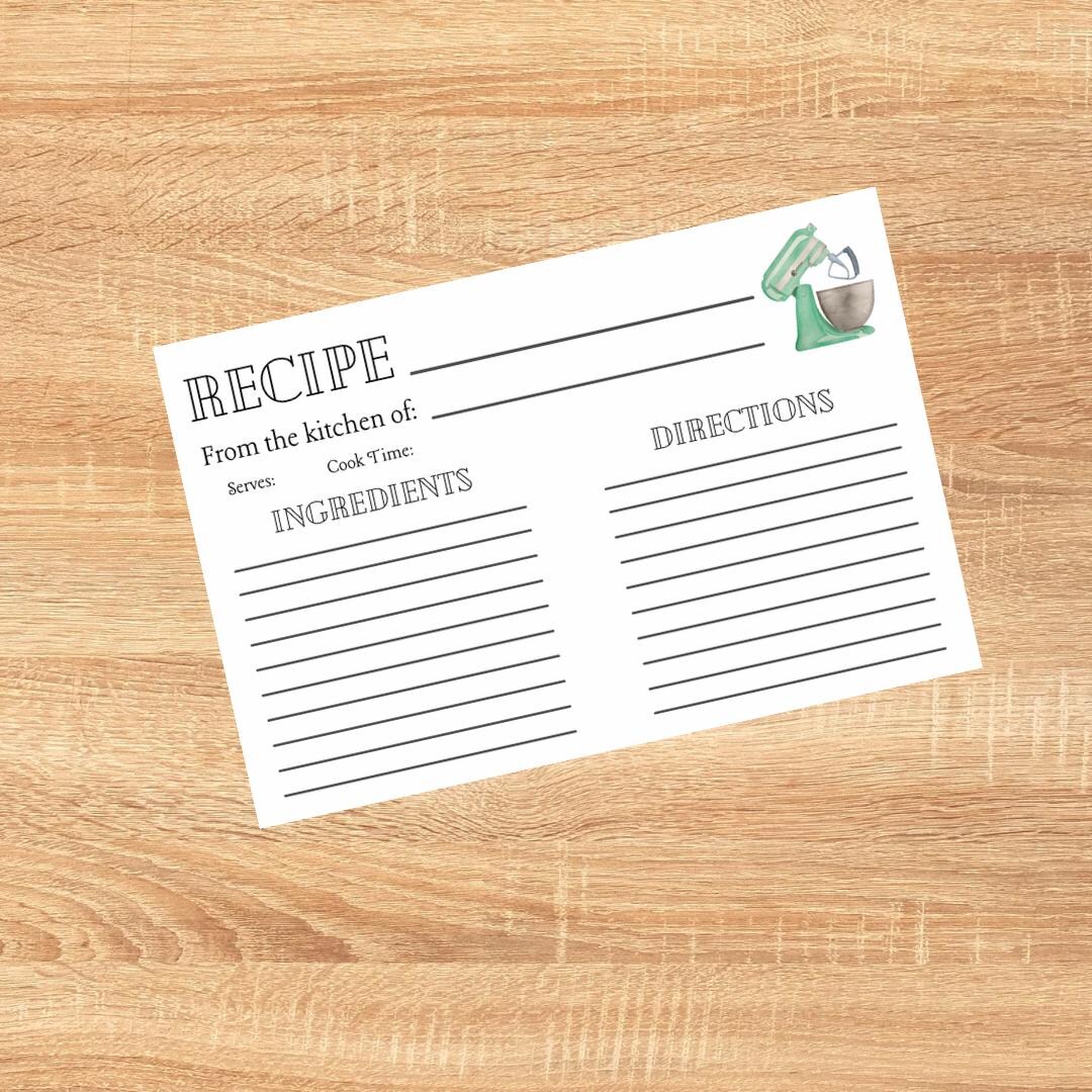Minimalist Cooking Tools Recipe Card for Personalized Recipe Box ...