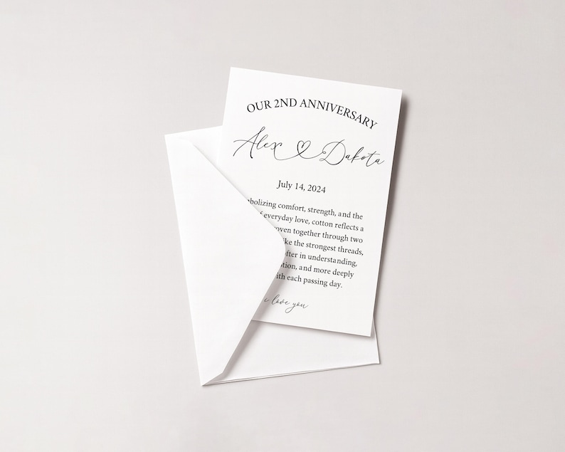 2nd Anniversary Card, Second Wedding Anniversary Card for Husband or ...