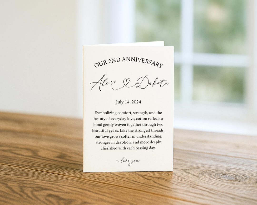 2nd Anniversary Card, Second Wedding Anniversary Card for Husband or ...