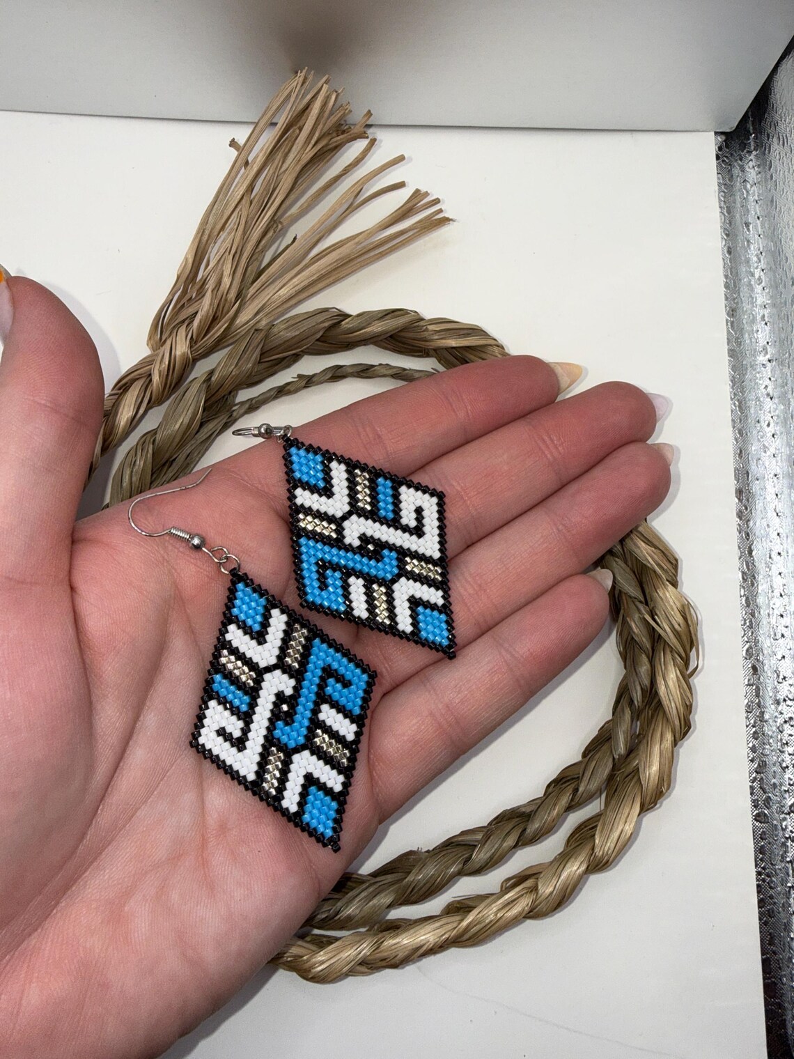 Geometric Beadwork Earrings | Handmade Diamond Shape Dangles | Delica ...