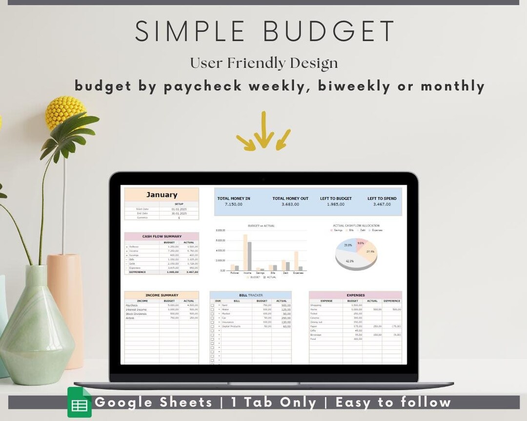 Budget Planner Google Sheet Monthly Budget Spreadsheet Paycheck Budget ...