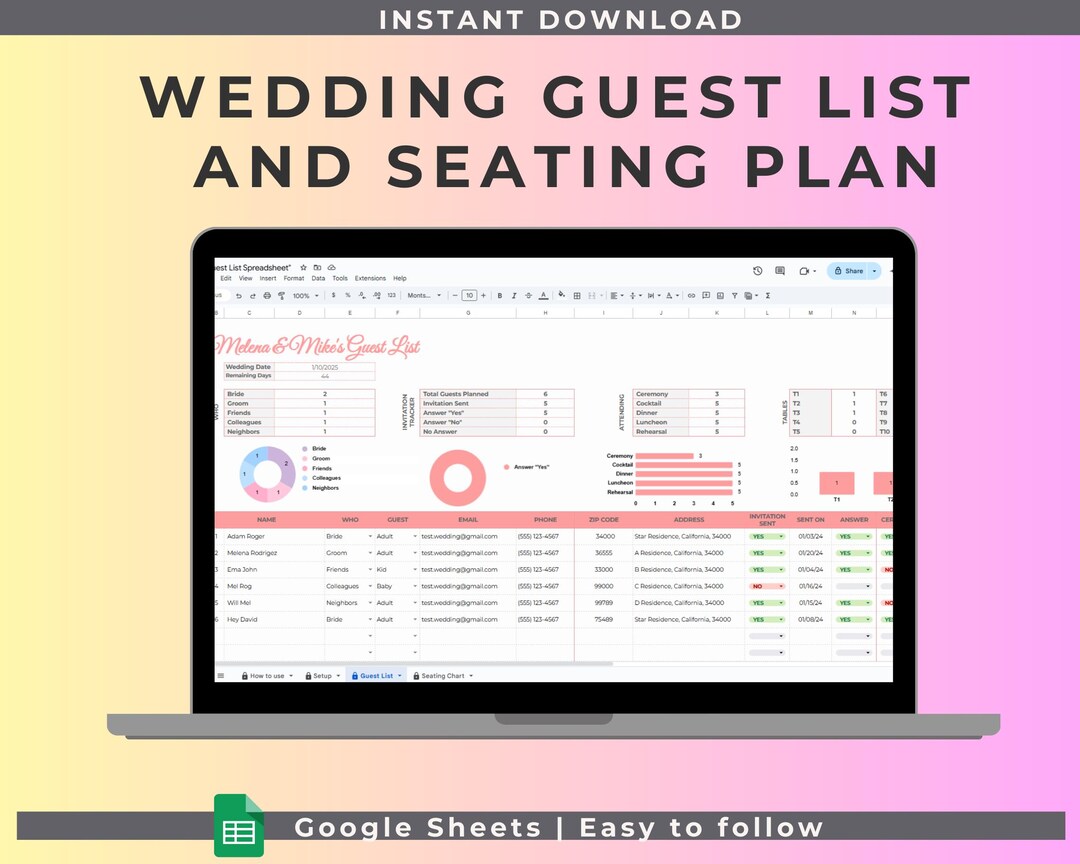 Wedding Guest List Tracker & Seating Planner Editable Google Sheets for ...