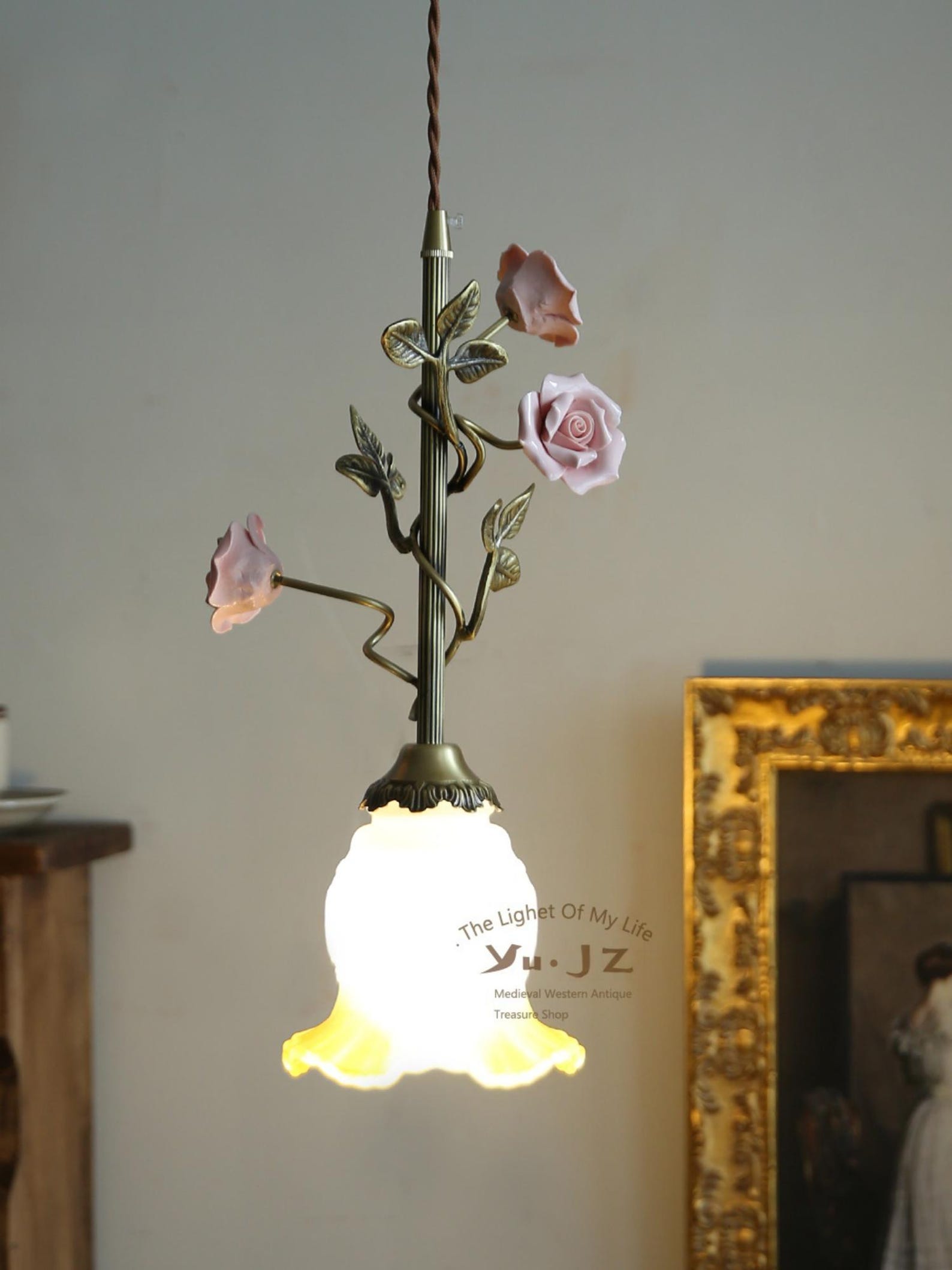 Vintage Rose Pendant Light: Shabby Chic Floral Glass Chandelier - Etsy