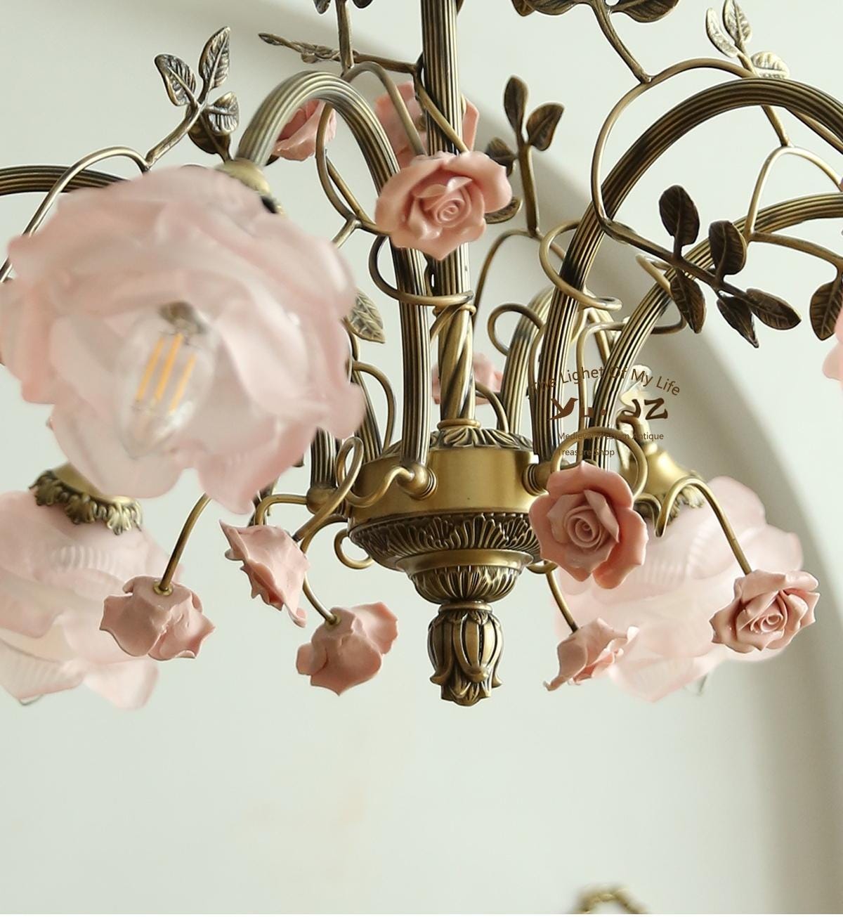 Pink Rose Chandelier: French Cottagecore Floral Ceiling Light - Etsy