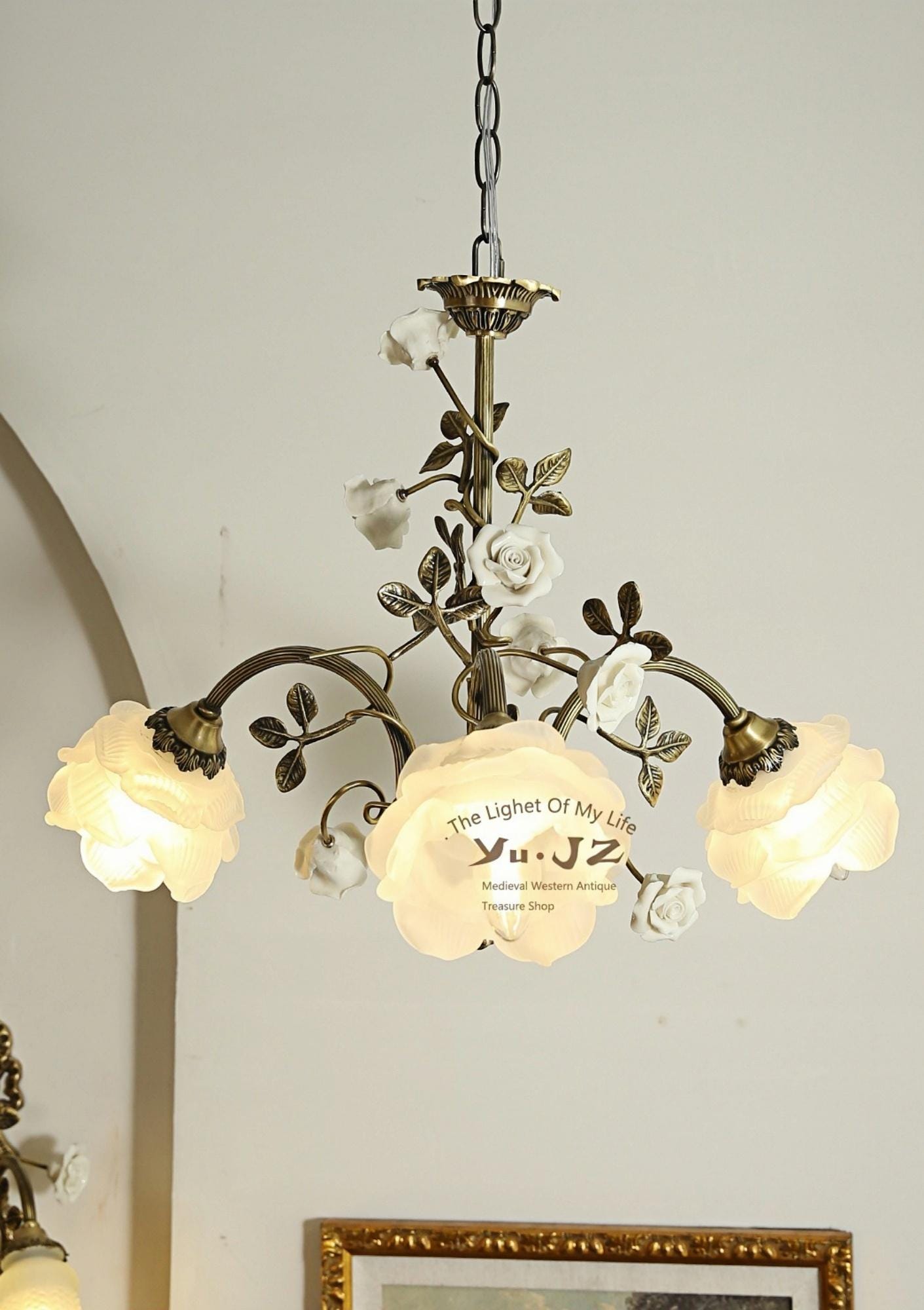 Pink Rose Chandelier: French Cottagecore Floral Ceiling Light - Etsy
