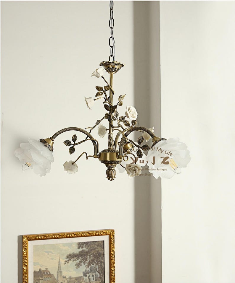 Pink Rose Chandelier: French Cottagecore Floral Ceiling Light - Etsy