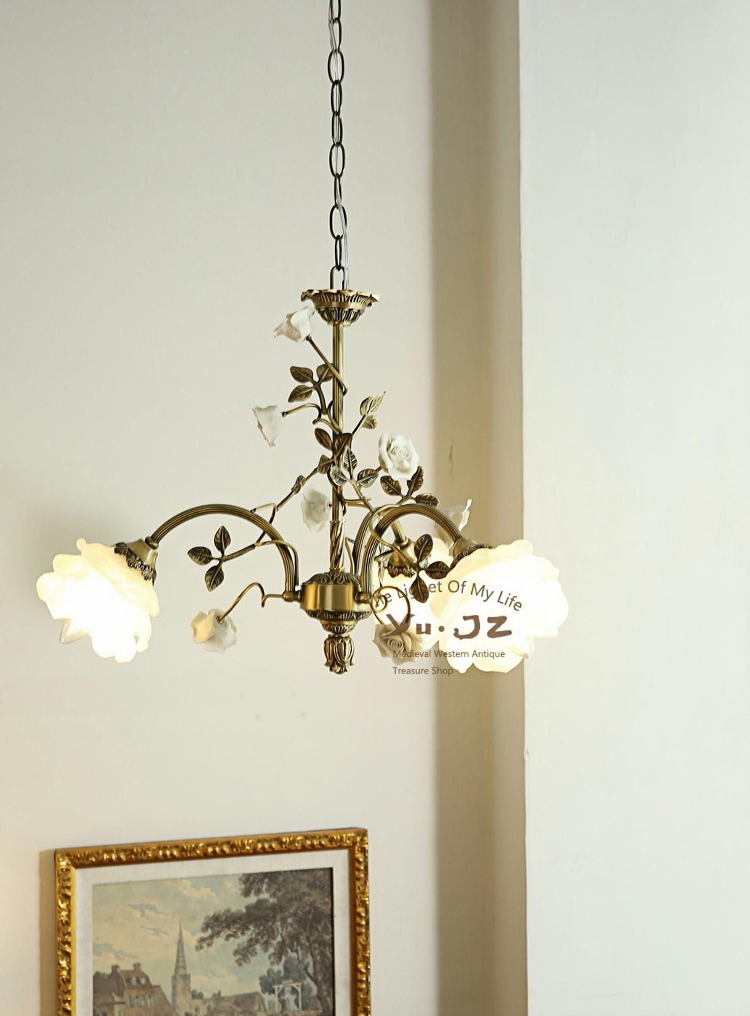 Pink Rose Chandelier: French Cottagecore Floral Ceiling Light - Etsy