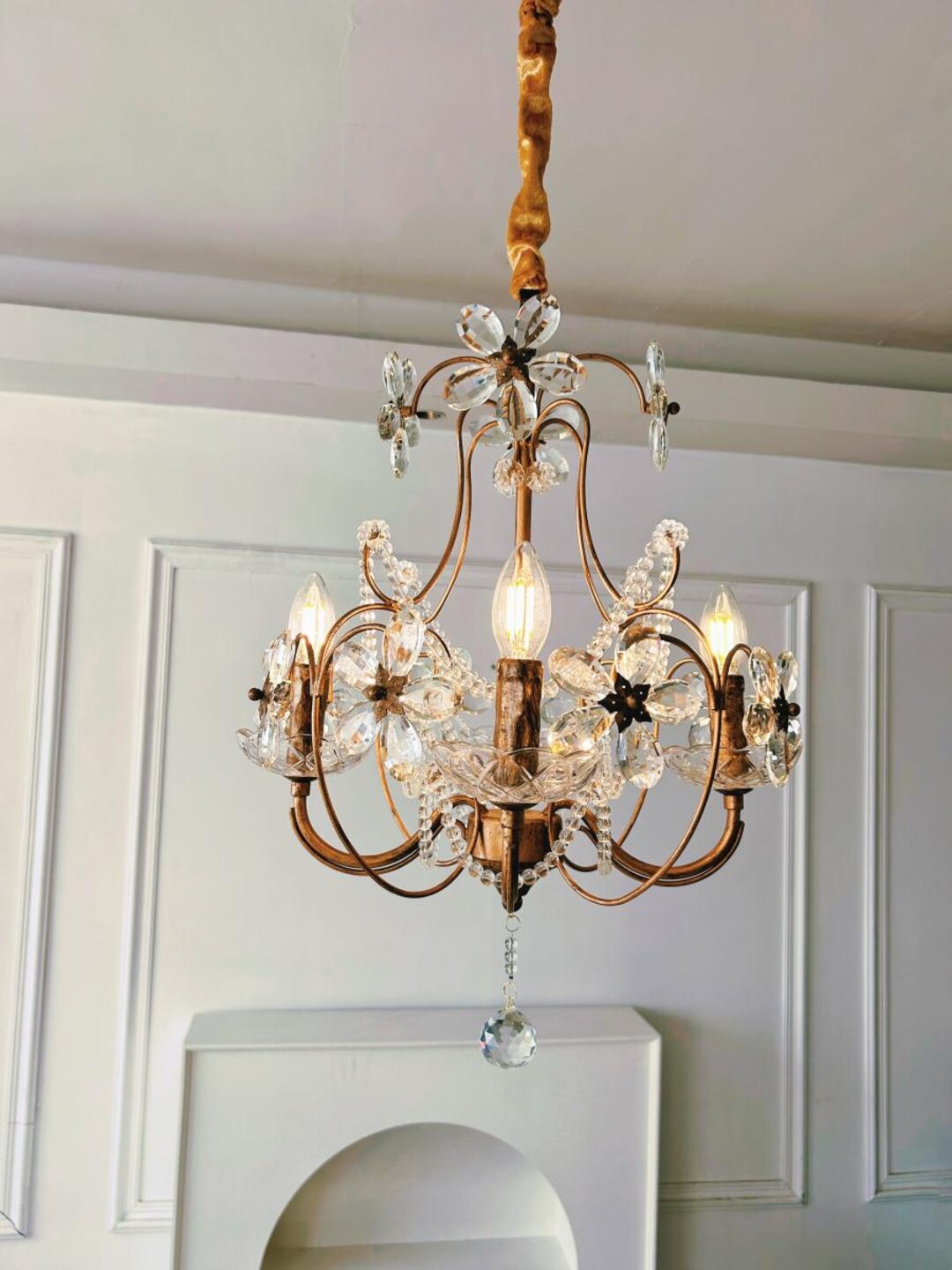 Vintage French Gold Chandelier With Crystal Flower,elegant European ...
