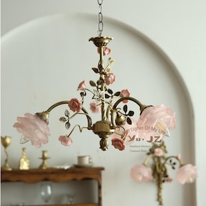 Pink Rose Chandelier: French Cottagecore Floral Ceiling Light - Etsy