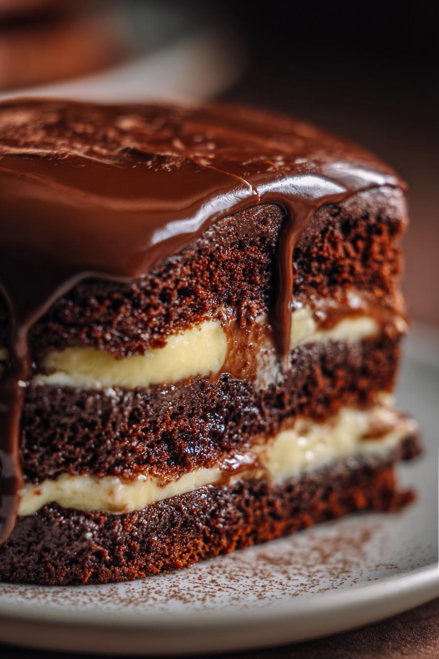 Moist Chocolate Cake Recipe With Vanilla Cream & Ganache (instant ...