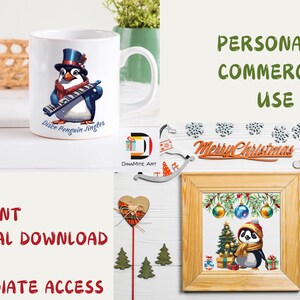 Christmas Penguin Watercolor Clipart Bundle | 70 Cute Holiday PNG ...