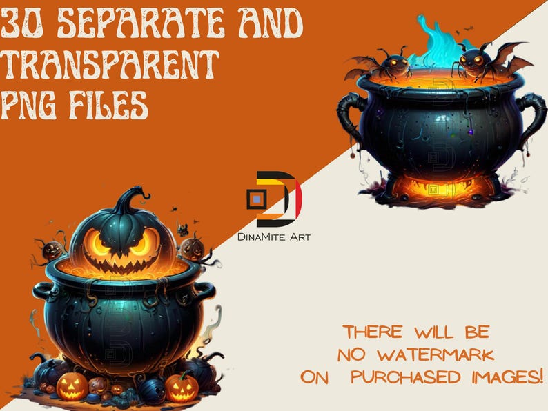 30 Halloween Cauldrons PNG Bundle, Spooky Cauldron Clipart, Halloween ...